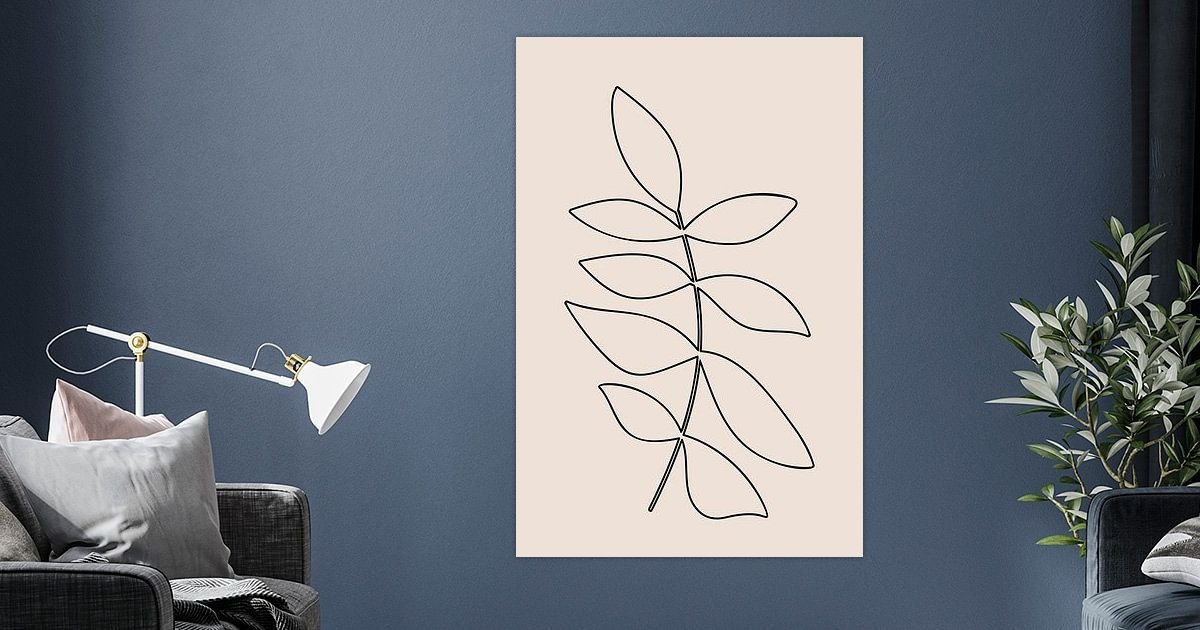 Japandi. Boho botanische plant op beige nr. 6 van Dina Dankers op canvas, behang en meer